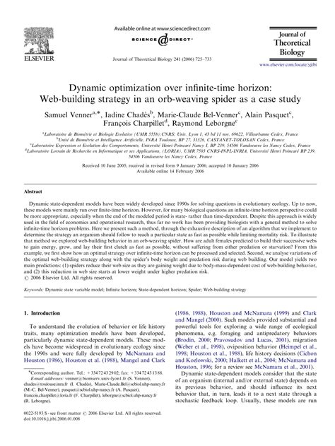 Pdf Dynamic Optimization Over Infinite Time Horizon Web Building Strategy In An Orb Weaving