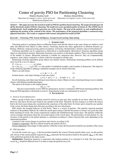 Pdf Center Of Gravity Pso For Partitioning Clustering
