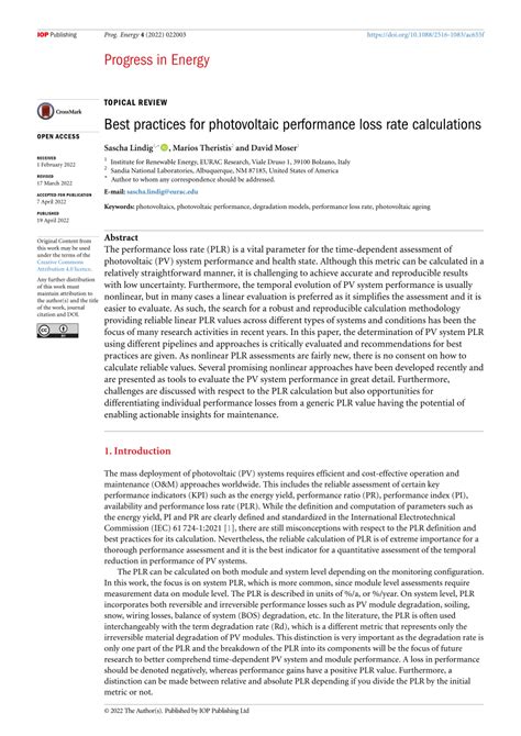Pdf Best Practices For Photovoltaic Performance Loss Rate Calculations
