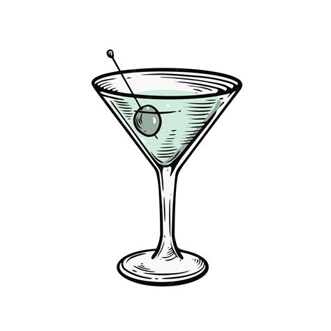 Premium Vector Martini Cocktail Engraving Style Hand Drawn Cartoon