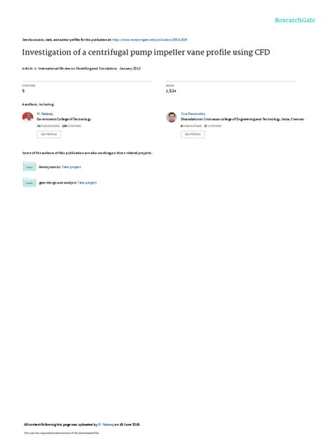 Investigation Of A Centrífugal Pump Impeller Vane Profile Using Cfd Pdf Pdf Computational