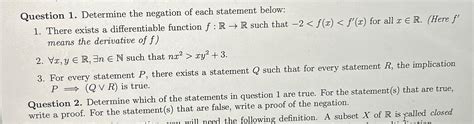 solved question 1 ﻿determine the negation of each statement