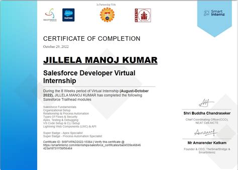 Jillela Manoj Kumar On Linkedin Connections Salesforce Developer Internship Trailhead Aicte