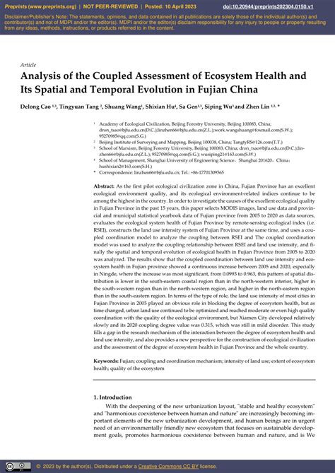 Pdf Analysis Of The Coupled Assessment Of Ecosystem Health And Its Spatial And Temporal