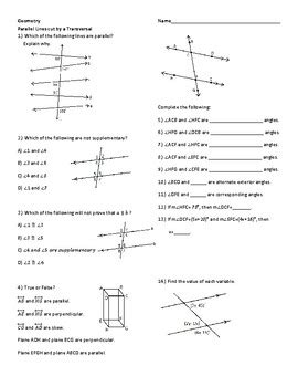 Parallel Lines Cut By A Transversal Practice By James Minich TPT