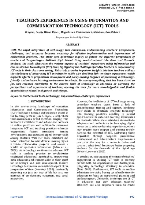 Pdf Teachers Experiences In Using Information And Communication Technology Ict Tools