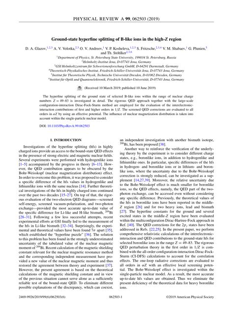 Pdf Ground State Hyperfine Splitting Of B Like Ions In The High Z Region