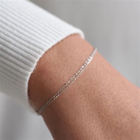 14k White Gold Dainty Double Chain Bracelet Etsy