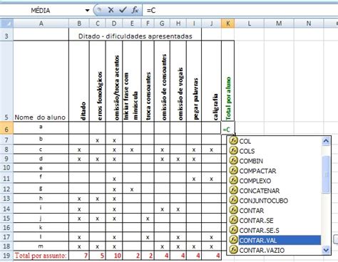 Excel para Professores e não só Fórmulas Contar valores