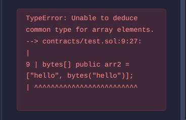 Solidity Unable To Deduce Common Type For Array Elements In Bytes Why I Am Getting This