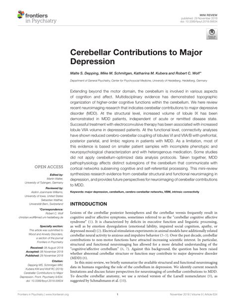 Pdf Cerebellar Contributions To Major Depression