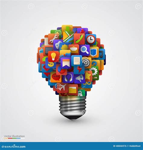 Modern Creative Light Bulb With Application Icon Stock Illustration Illustration Of Mobile