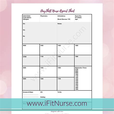 Nurse Report Sheet Day Shift Etsy