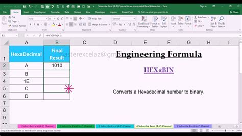 Hex2bin Engineering Function With Examples In Ms Office Excel Spreadsheet 2016 Youtube