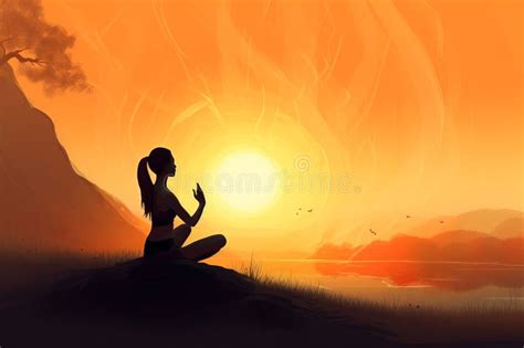 Woman Yoga Sunset Generate Ai Stock Illustration Illustration Of People Exercise