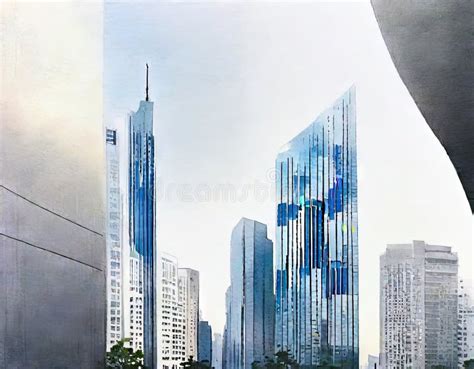 Acuarela De Edificios Altos En Foto De Archivo Imagen De Extracto