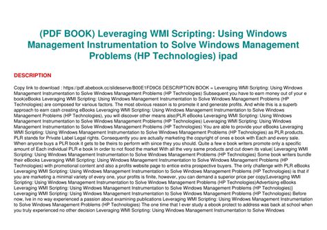 Ppt Pdf Book Leveraging Wmi Scripting Using Windows Management Instrumentation To