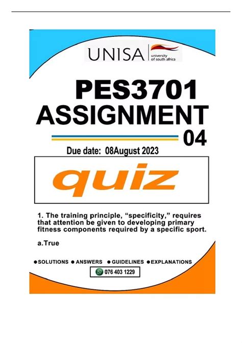 Pes3701 Assignment 4 Quiz Answers Due 8 August 2023 Physical