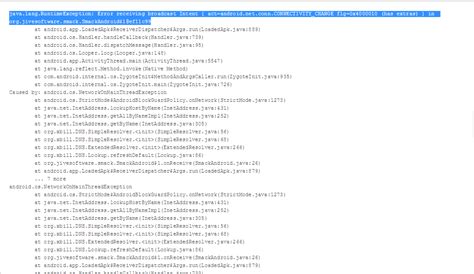 android error receiving broadcast intent at org jivesoftware smack