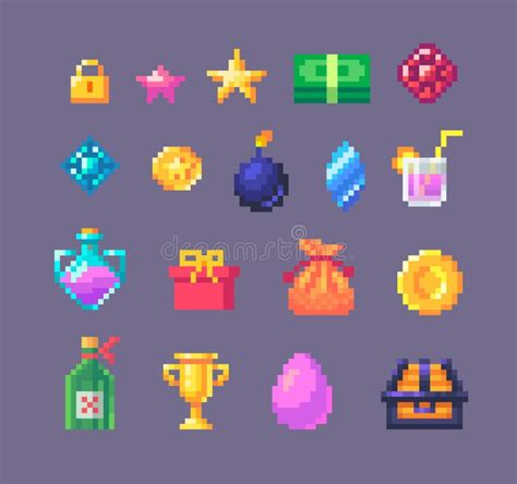 Pixel Art Game Interface Bonus Elements Stock Vector Illustration Of