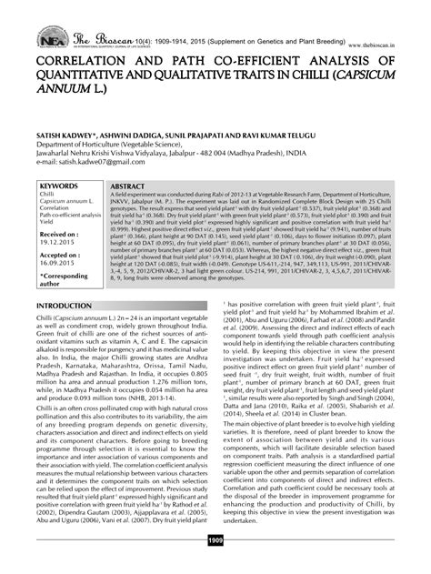 Pdf Correlation And Path Co Efficient Analysis Of Ysis Of Quantitative And Qualitative Traits