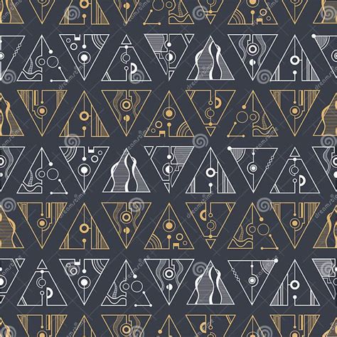 Abstract Seamless Pattern Of Triangles Separated With Lines And Circles Stock Vector