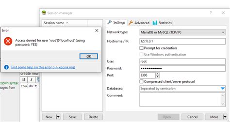 Create New DB Access Denied