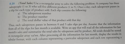 Solved 820 Total Sales Use A Rectangular Array To Solve