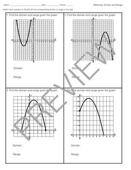 Worksheet Matching Domain And Range Of Quadratic Functions TPT