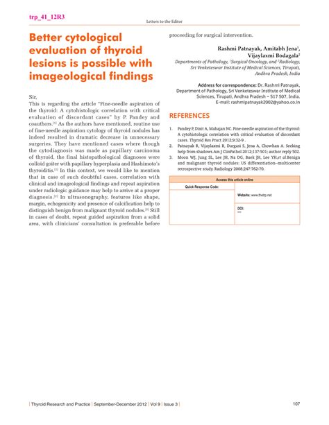 Pdf Better Cytological Evaluation Of Thyroid Lesions Is Possible With