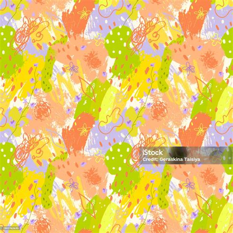 밝은 색상의 빨간색 노란색 여름 긍정적 인 분위기와 녹색 멤피스 스타일의 브러시 스트로크 텍스처와 추상적 인 매끄러운 패턴 인쇄 직물 직물 벽지에 대한 질감 0명에 대한