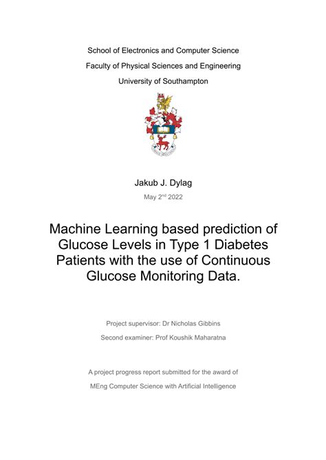Pdf Machine Learning Based Prediction Of Glucose Levels In Type 1 Diabetes Patients With The