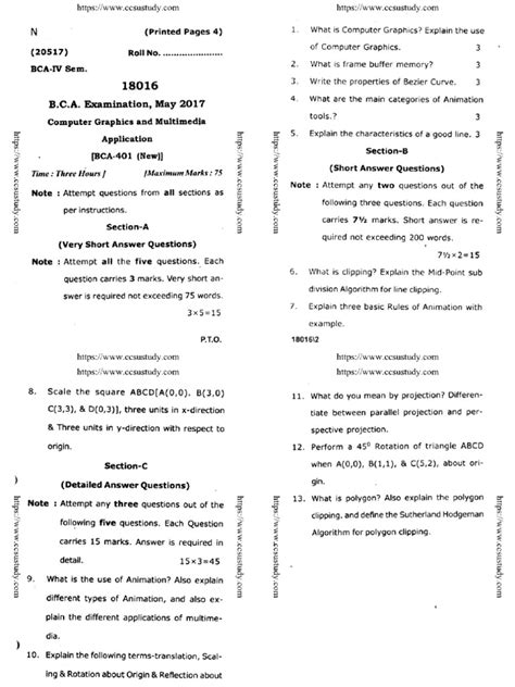 bca 4 sem computer graphics and multimedia application 18016 may 2017 pdf