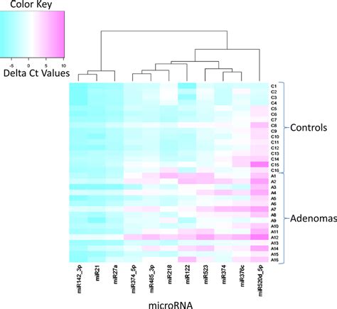 Heat Map Showing Expression Of 11 Mirna In Plasma Of 16 Patients With Download Scientific