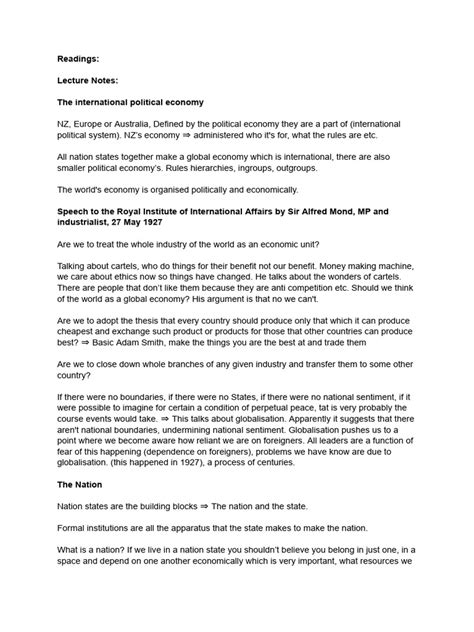 Intbus 201 Lecture 2 Difference The International Political Economy Notes Pdf Nation State