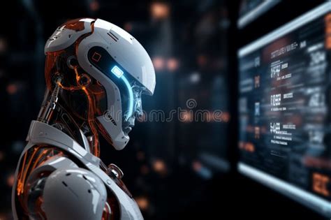 robot with 3d rendered hud graphic display in futuristic digital
