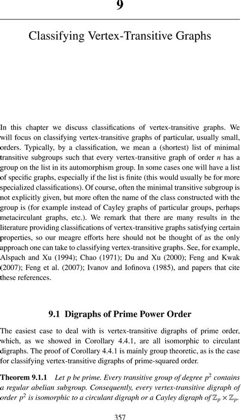 Classifying Vertex Transitive Graphs Chapter 9 Symmetry In Graphs