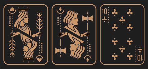 카드 놀이 세트 10 퀸 잭 벡터 그림입니다 밀교 매직 로얄 카드 놀이 10 퀸 잭 디자인 컬렉션 미니멀리스트 스타일 에이스에