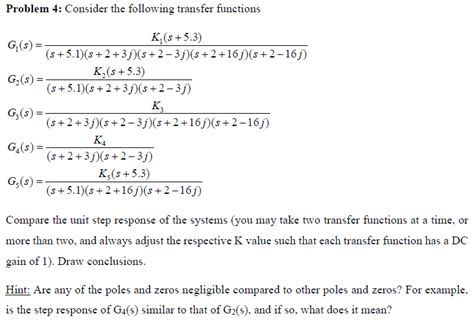 solved problem 4 consider the following transfer functions