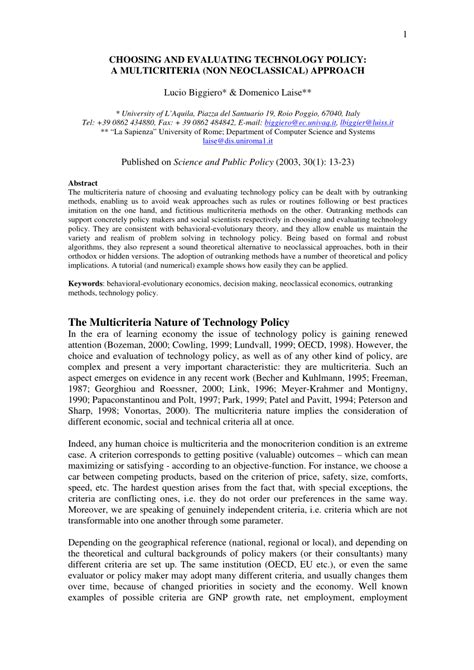 Pdf Choosing And Evaluating Technology Policy A Multicriteria Approach