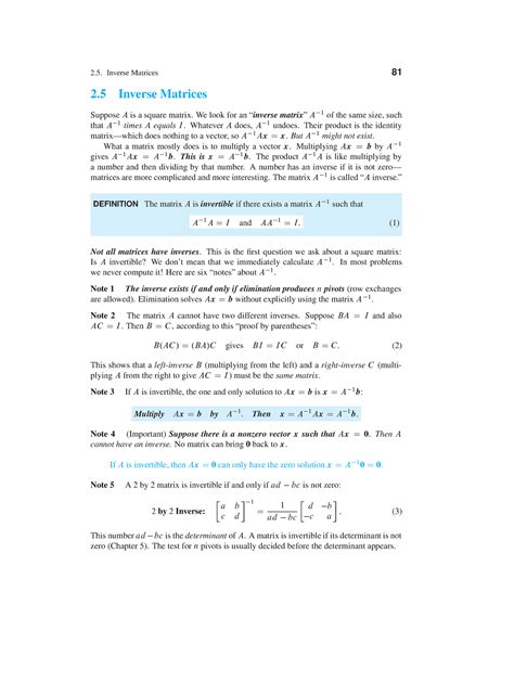 matrix inverse lecture notes 1 81 2 inverse matrices 2 inverse