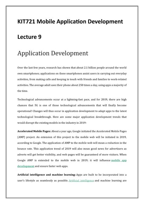 Kit721 Mobile Application Development Lecture Note 9 Application