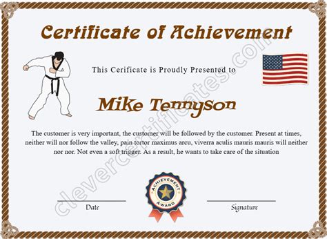 Editable Karate Black Belt Achievement Certificate Editable Martial