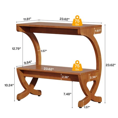 Solid Wood End Table Narrow 2 Tier Side Table With Storage Shelf