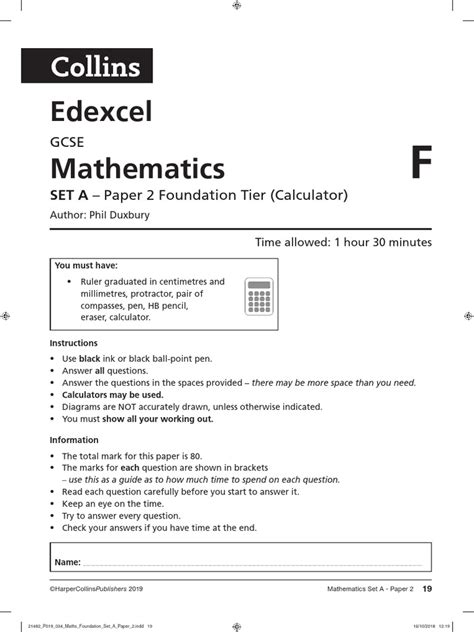 Edexcel Gcse Maths Paper 2 Foundation Tier Pdf Mathematics
