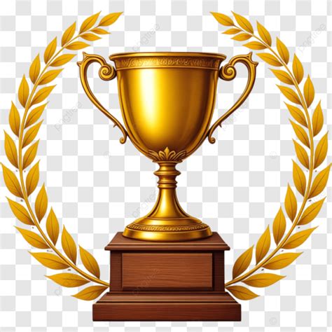 월계수 화환이있는 골든 상 트로피 황금 트로피 월계관 Png 일러스트 및 이미지 에 대한 무료 다운로드 Pngtree