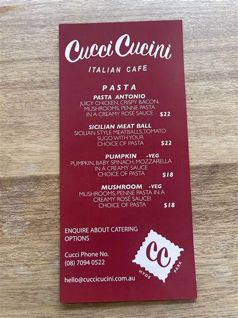 Menu At Cucci Cucini Cafe Unley