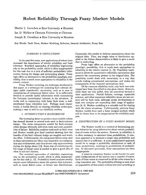 Robot Reliability Through Fuzzy Markov M Pdf Pdf Reliability Engineering Fuzzy Logic