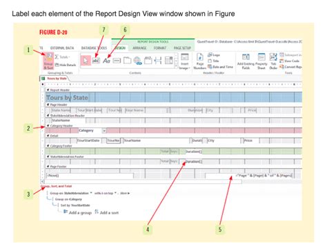 label each element of the report design view window