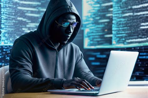 Hacker At Work With Graphic User Interface Around Image Created With Generative Ai Technology